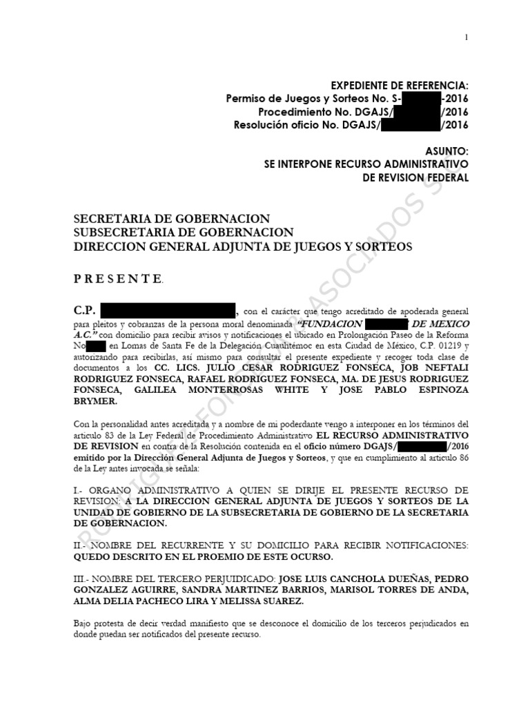 Recurso Administrativo contra Resolución de Juegos y Sorteos | PDF ...