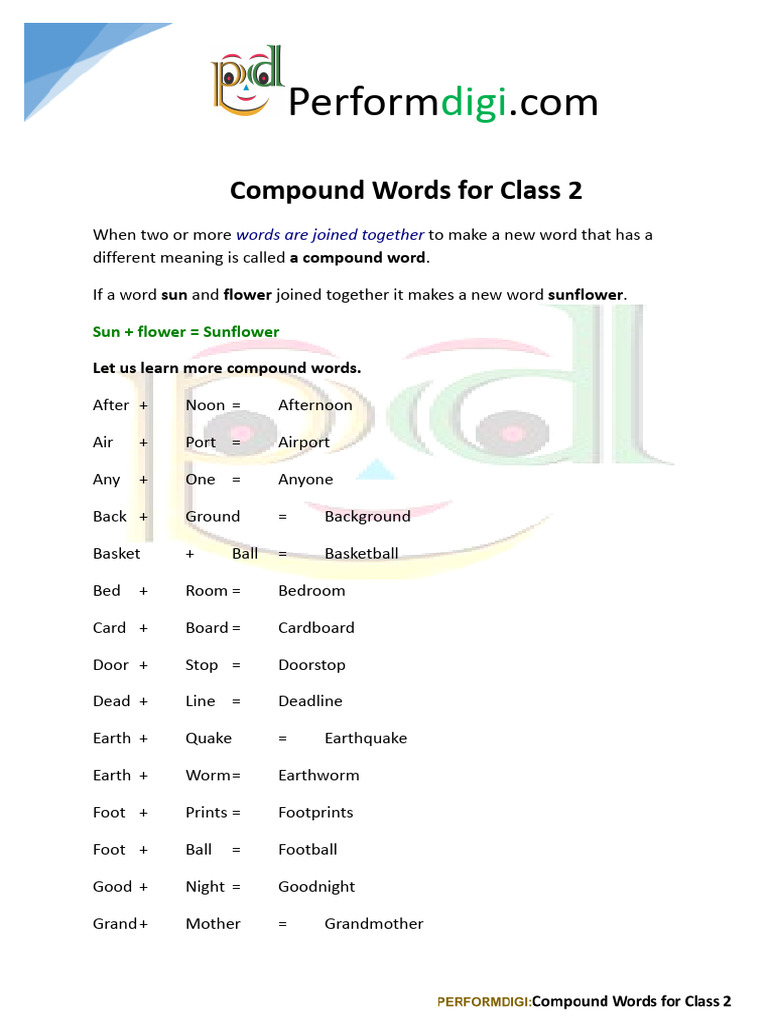 Compound Words For Class 2 | PDF