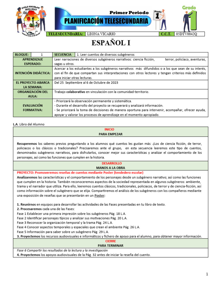 Planeaciones de Primer Año 42q | PDF