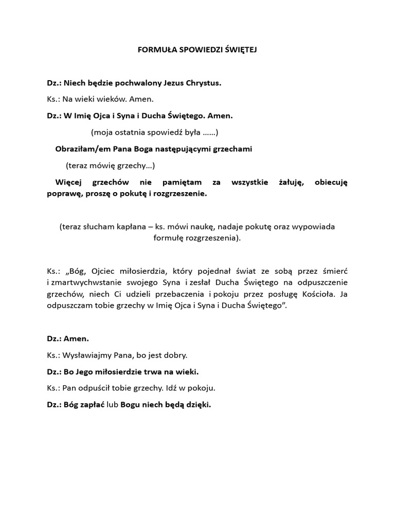 Formułka Spowiedzi - Rodzic | PDF