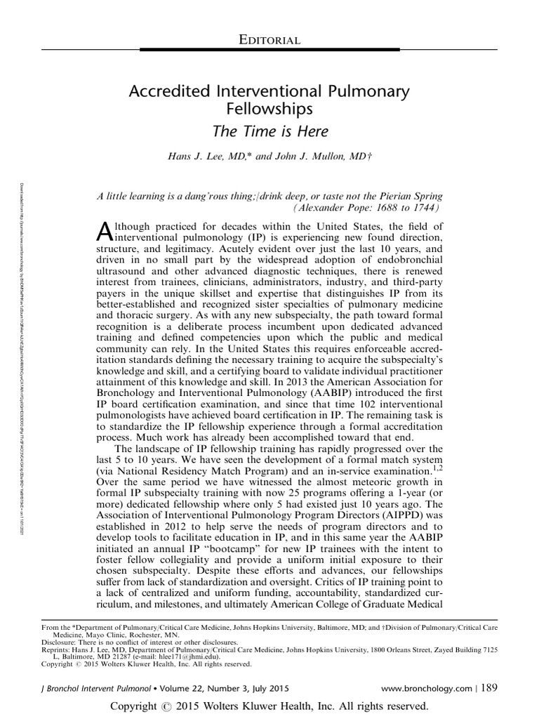 Accredited Interventional Pulmonary Fellowships 1 Pdf Pulmonology