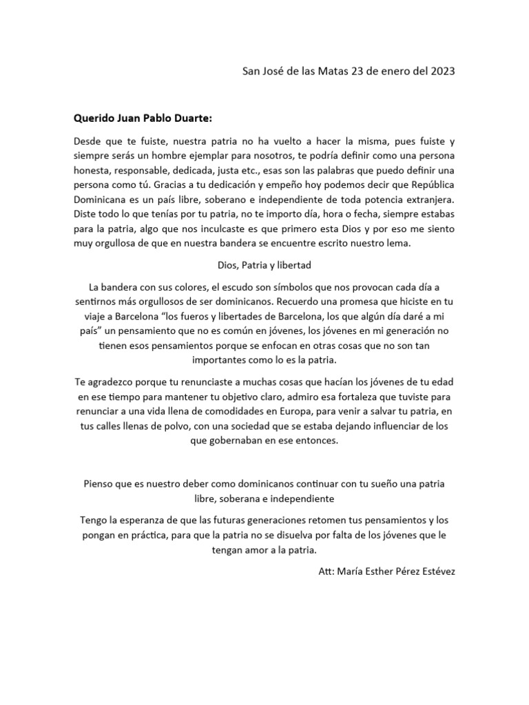 Carta A Juan Pablo Duarte | PDF