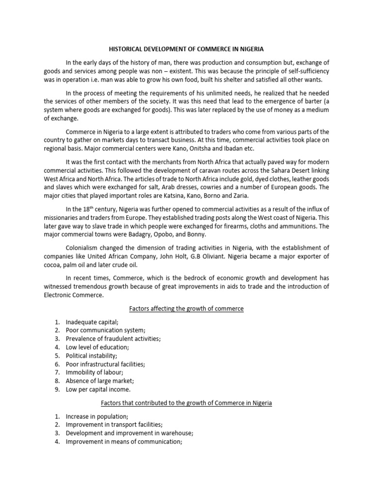 3402 - Historical Development of Commerce in Nigeria | PDF | Barter | Trade