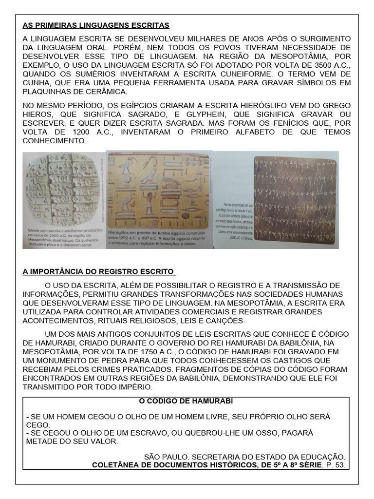 As Primeiras Linguagens Escritas | Download grátis PDF | Escrita ...
