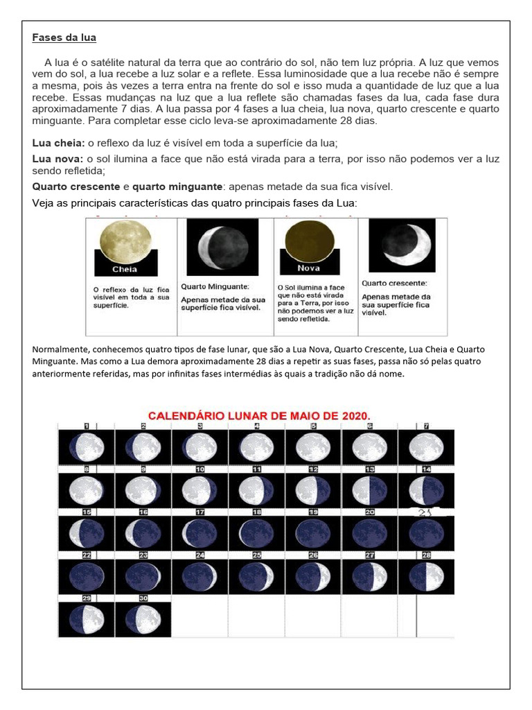 Fases Da Lua Texto e Atividade | PDF