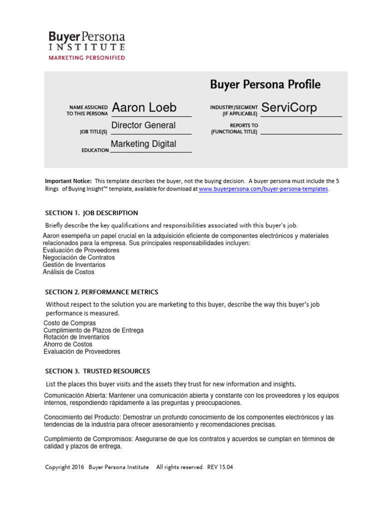 Buyer Persona Profile Template15.03 | PDF