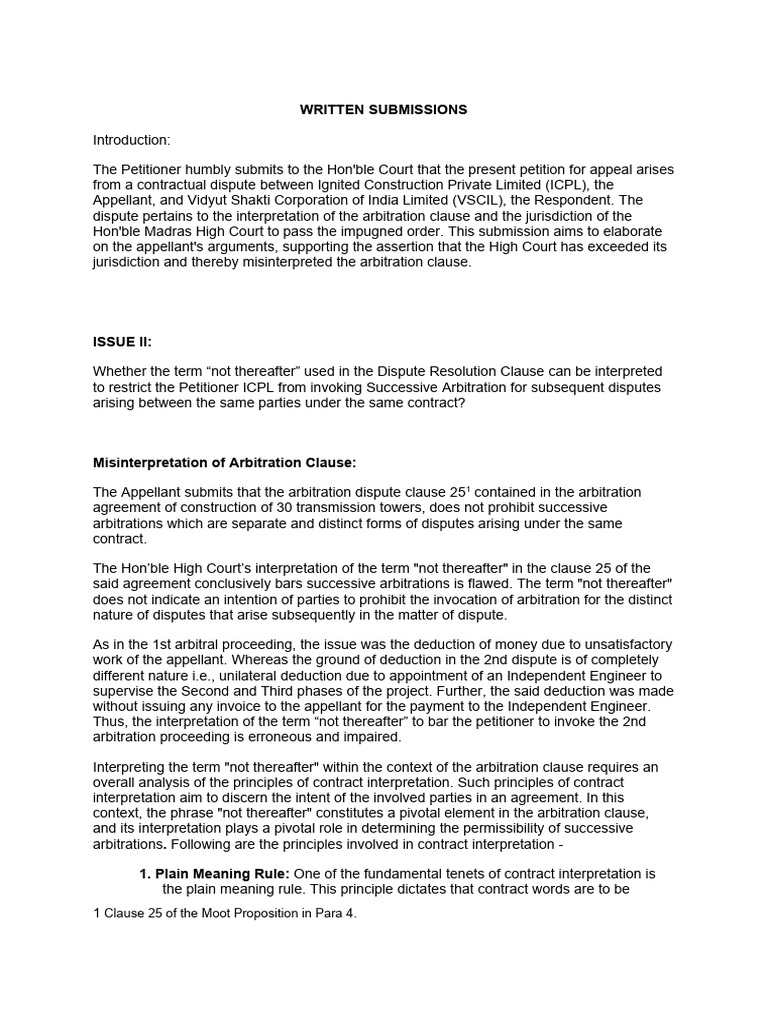 WRITTEN SUBMISSIONS final on 2-3 issue | PDF | Arbitration | Precedent