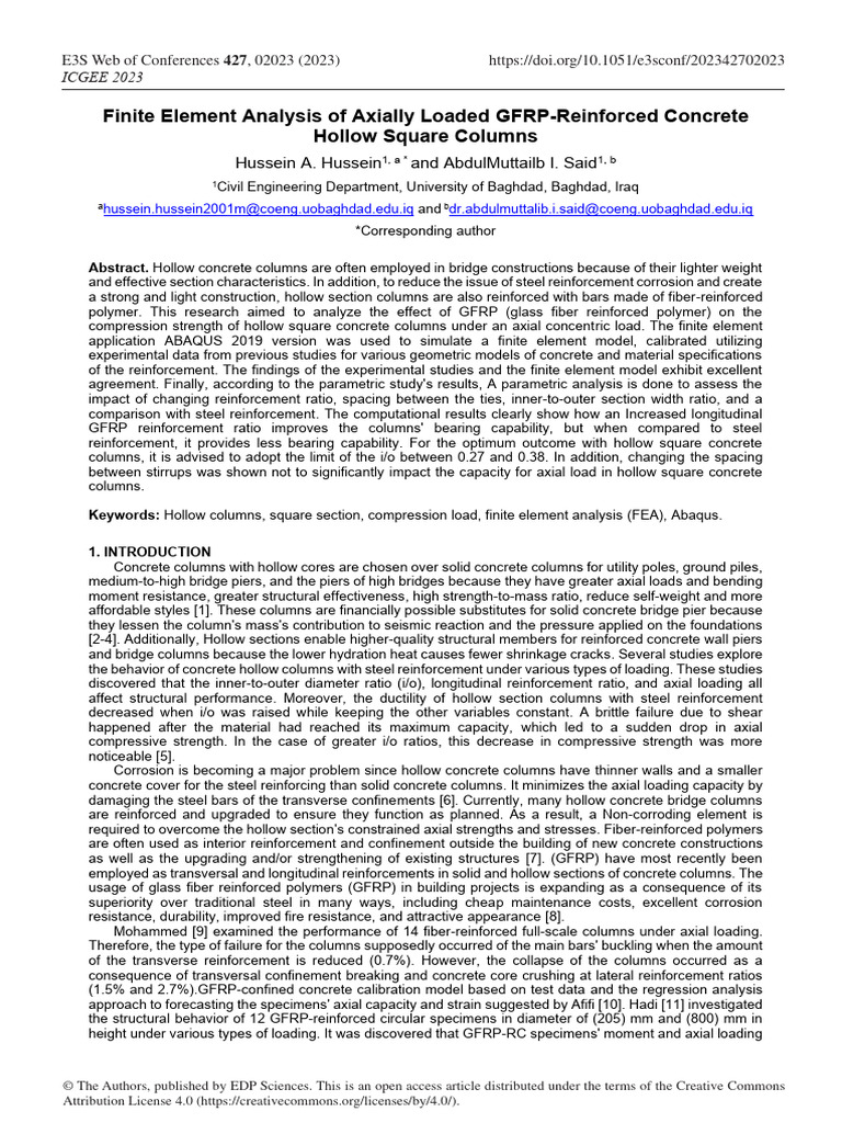 Finite Element Analysis of Axially Loaded GFRP-Rei | PDF | Science & Mathematics | Computers