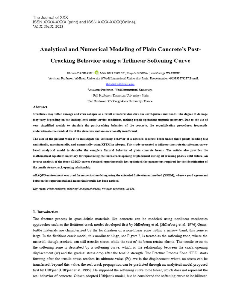Analytical And Numerical Modeling Of Plain Concretes Post Cracking