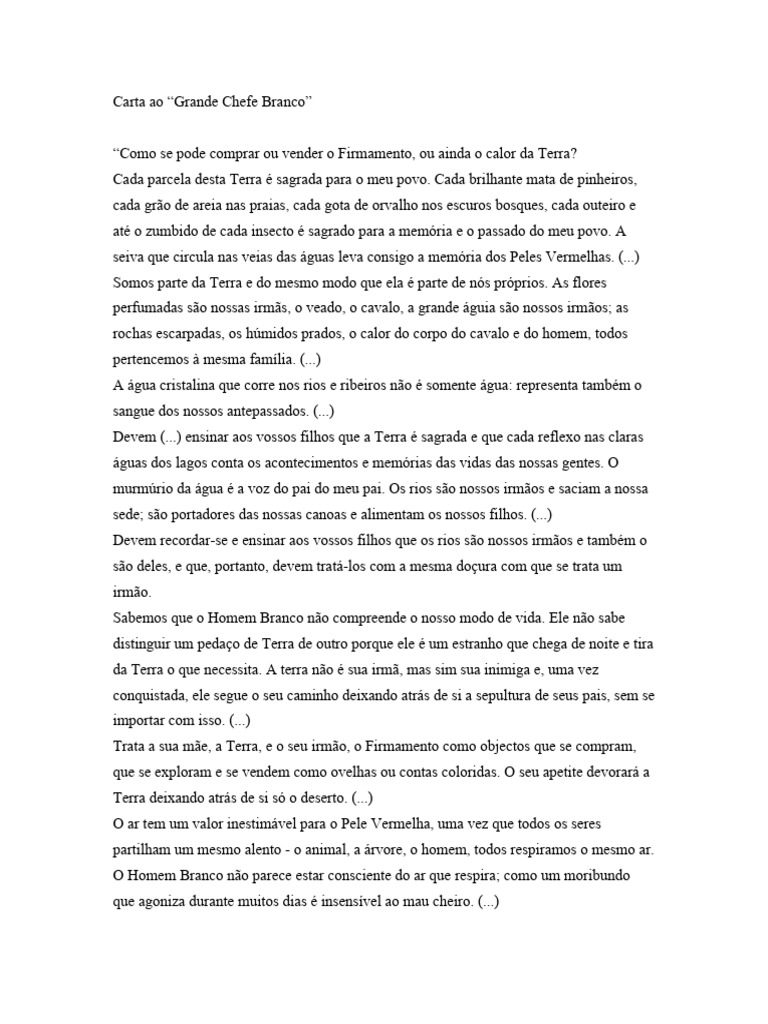 Carta Ao Grande Chefe Branco | PDF