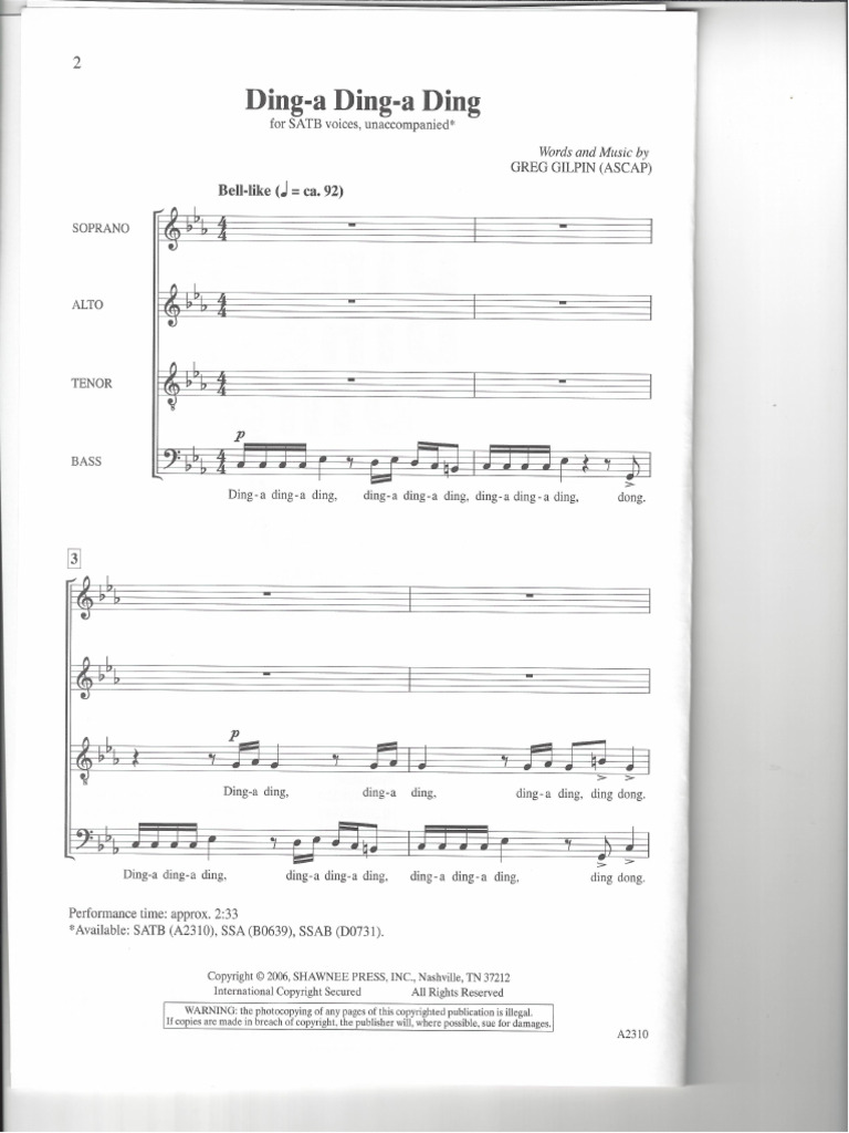 Ding-A Ding-A Ding (SATB A Cappella) | PDF