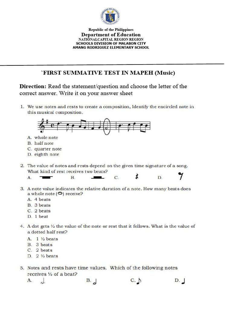 Summative Test in MUSIC 2022 2023 ST | PDF