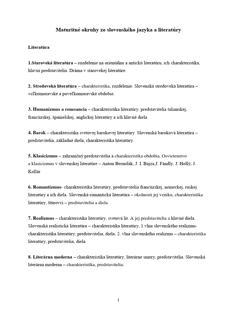 Maturitne Okruhy Zo SJL | PDF