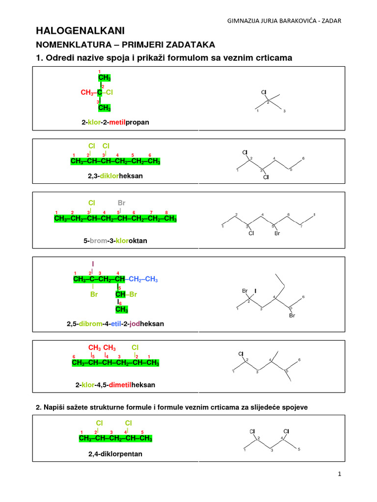 2.halogenalkani - Nomenklatura-Primjeri Zadataka | PDF