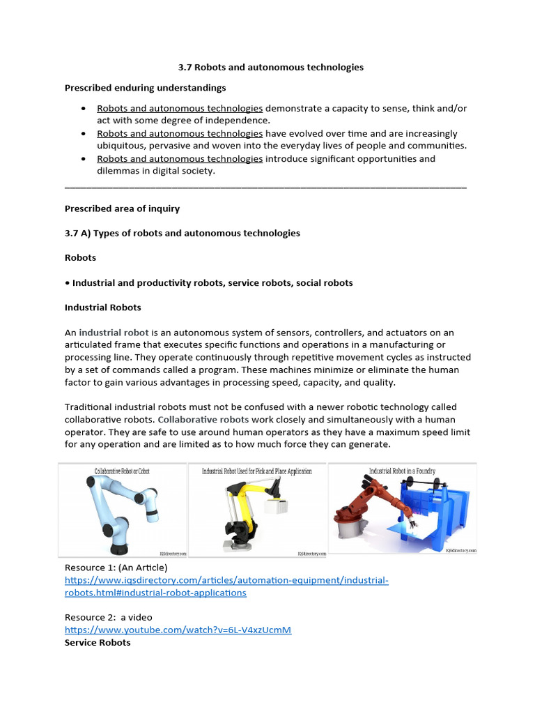 3.7 Robots and Autonomous Technologies | PDF | Robotics | Robot