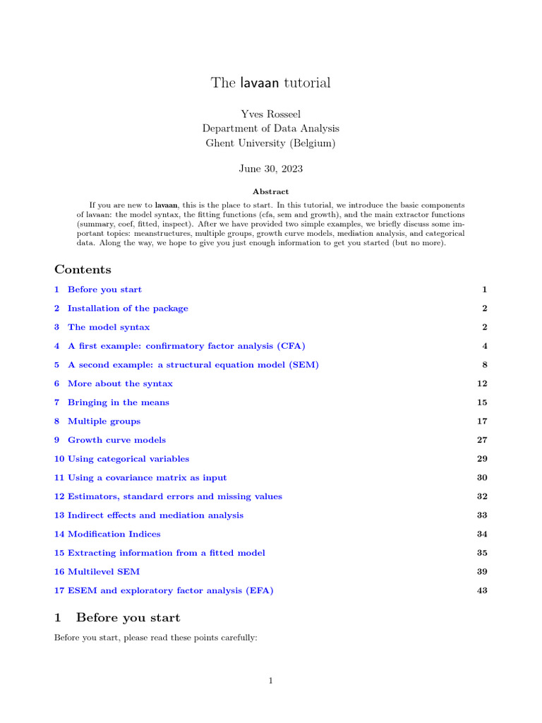 Tutorial Lavaan Pdf Structural Equation Modeling Dependent And Independent Variables