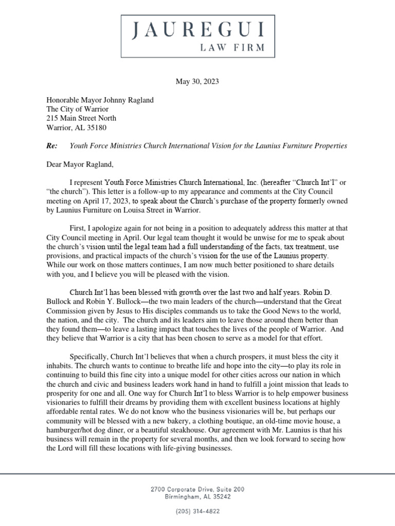Church International Letter To Warrior, Alabama Mayor | PDF ...