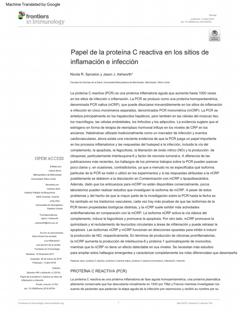 Inflammation and Infection PCR | PDF | Proteína C-reactiva | Sistema complementario