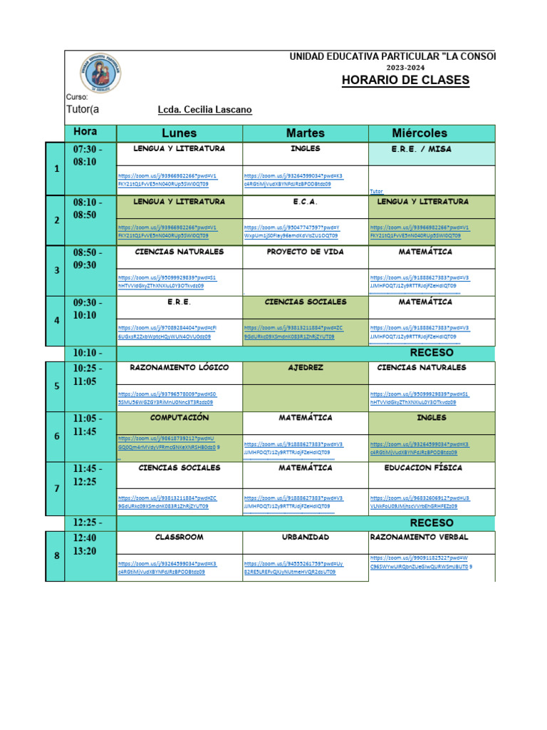 Horario de Clases Por Curso - 7B | PDF