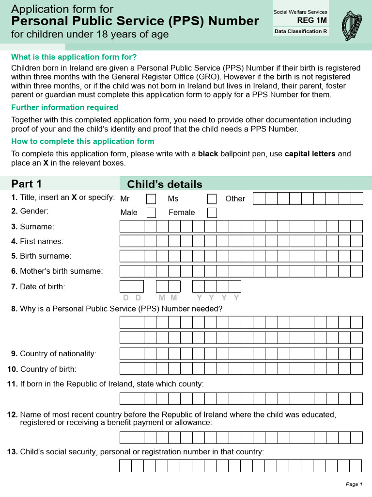 Personal Public Service (PPS) Number: For Children Under 18 Years of ...