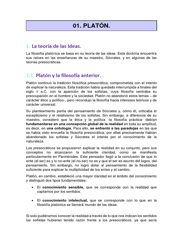 Platón. Teoría de Las Ideas y Cosmología. | Descargar gratis PDF ...