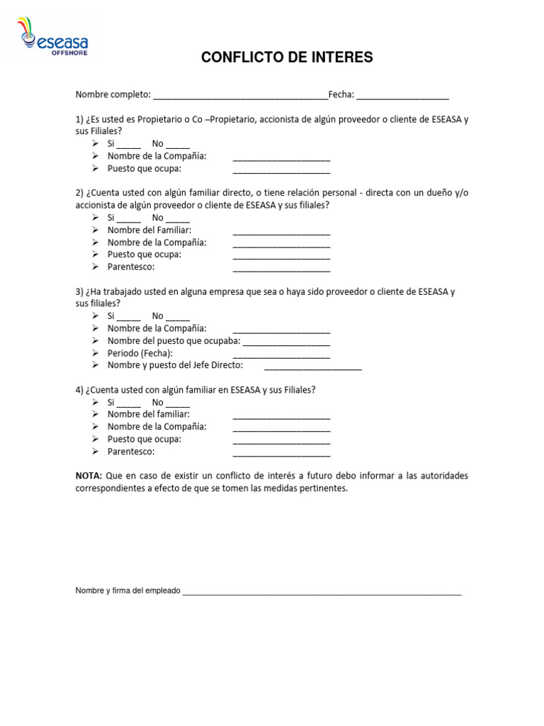 Formato Conflicto de Interes | PDF