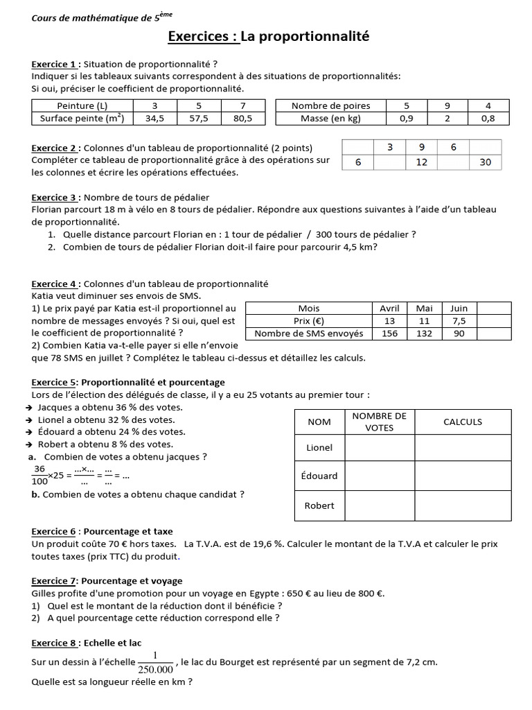 5eme Exercices La Proportionnalite | PDF