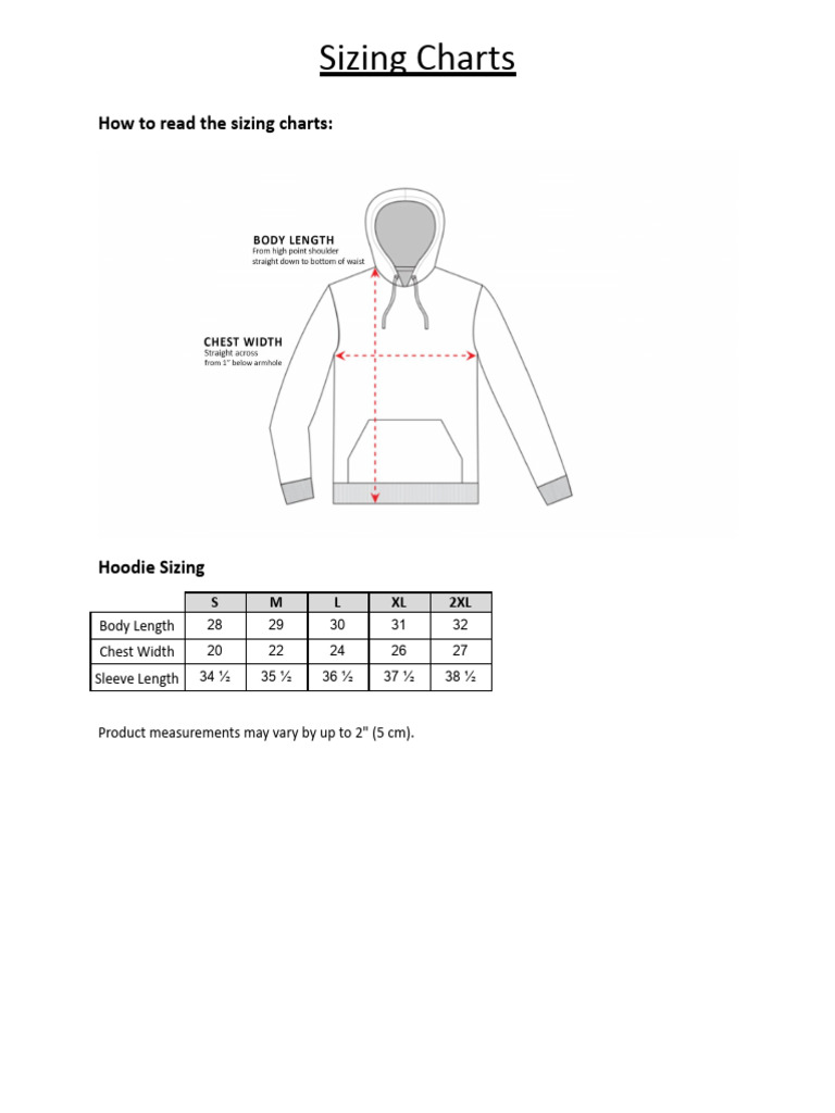 Hoodie Sizing Charts | PDF