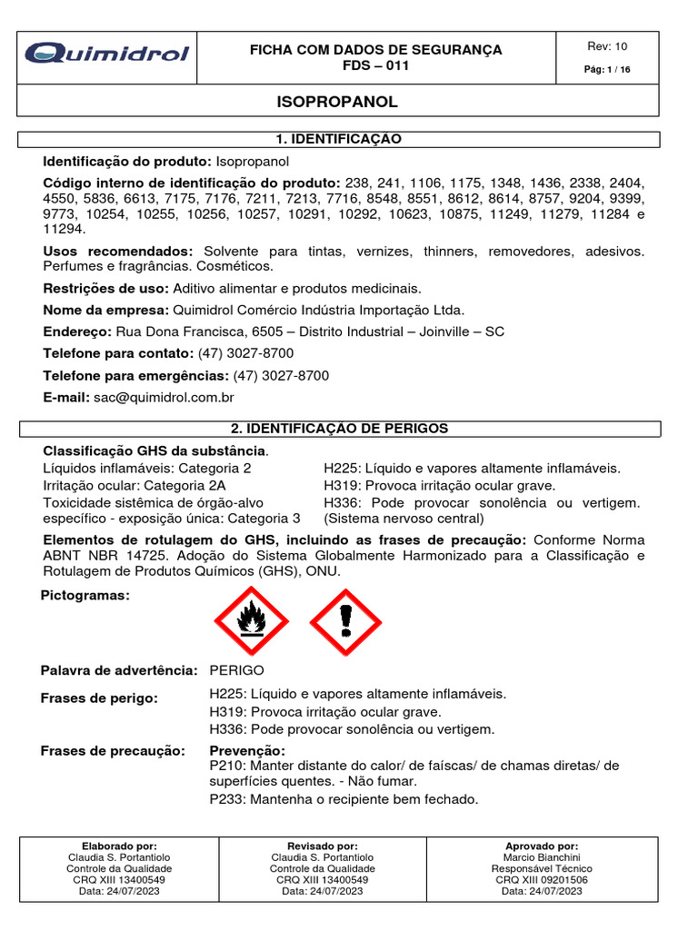 Isopropanol FDS - Fispq | PDF