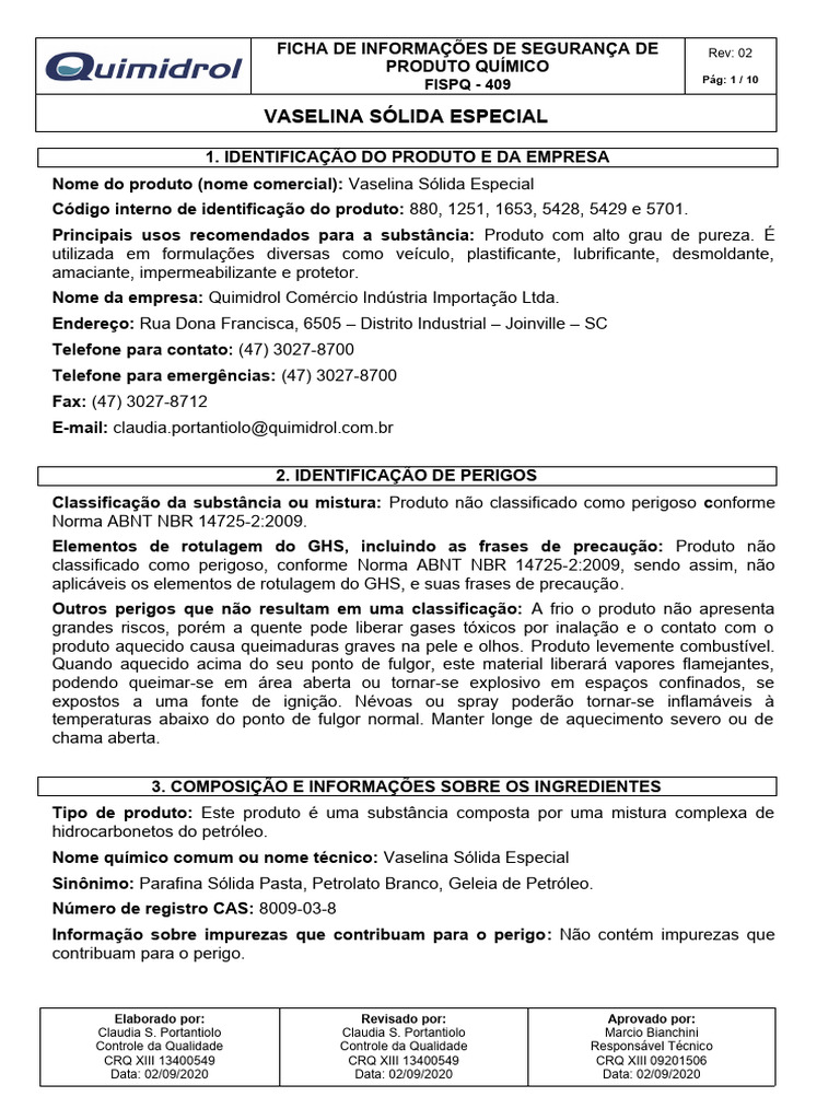 Vaselina Solida Especial FISPQ | PDF