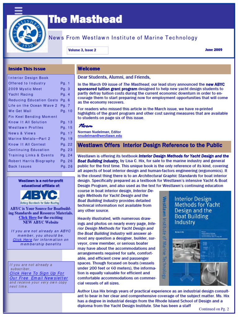The Masthead The Masthead: News From Westlawn Institute of Marine Technology | PDF