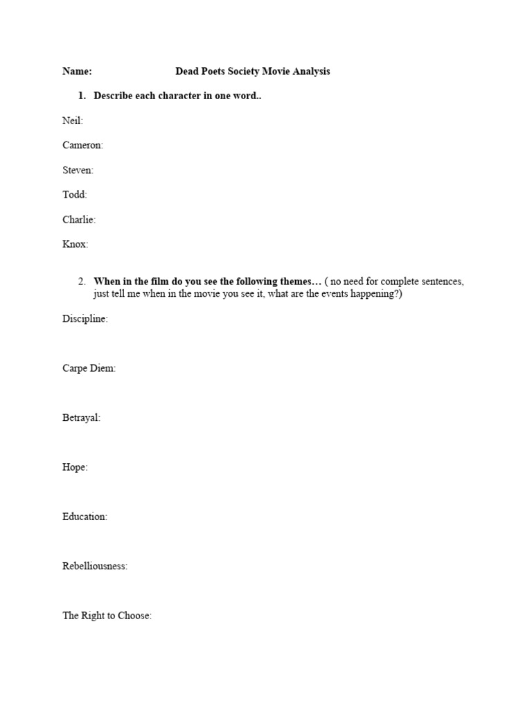 Dead Poets Society Movie Analysis | PDF