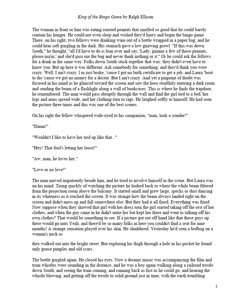 King of The Bingo Game by Ralph Ellison | PDF