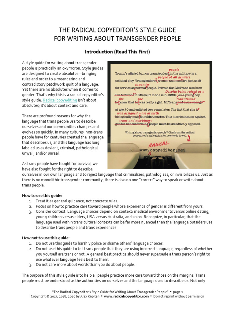 Trans Style Guide - Rev Oct 2020 | PDF | Transgender | LGBTQIA+ Studies
