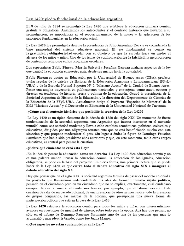 Ley 1420. Piedra Fundamental | Descargar gratis PDF | Inclusión ...