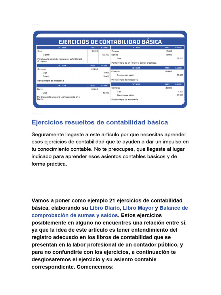 21 Ejercicios de Contabilidad Básica Resueltos GRATIS | PDF | Contabilidad | Economía Financiera