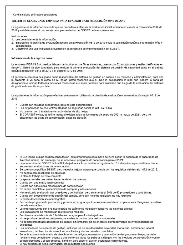 0 Taller Res 0312 SG SST Caso | PDF | Negocios | Finanzas y dinero