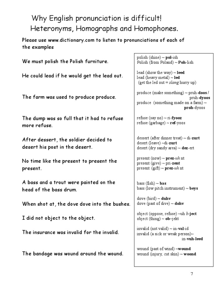 Why English Pronunciation Is Difficult! Heteronyms, Homographs and ...