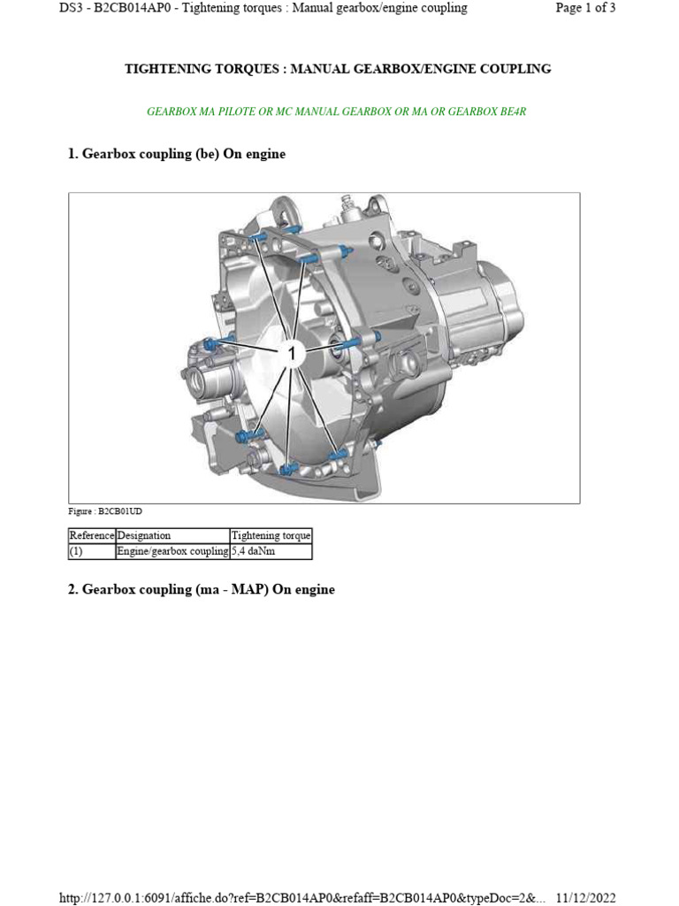 Tightening Torques Manual Gearbox Engine Coupling | PDF | Technology ...