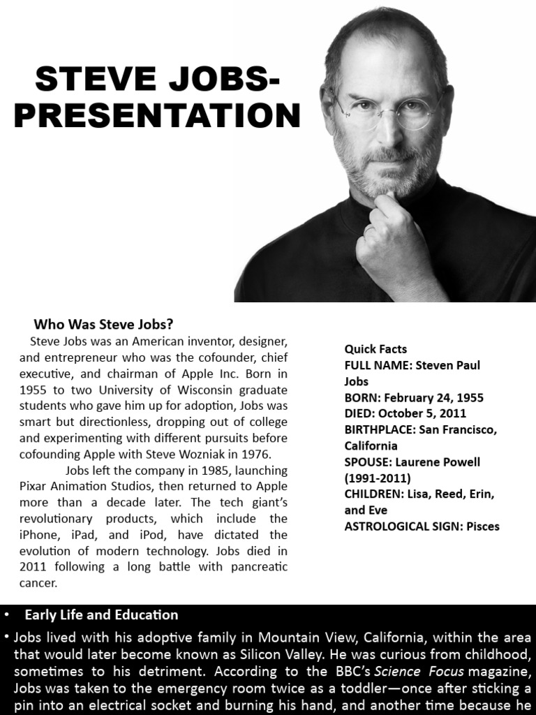 Steve Jobs - Presentation | PDF | Apple Inc. | Steve Jobs
