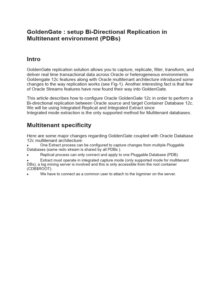 GoldenGate - Setup Bi-Directional Replication in Multitenant ...