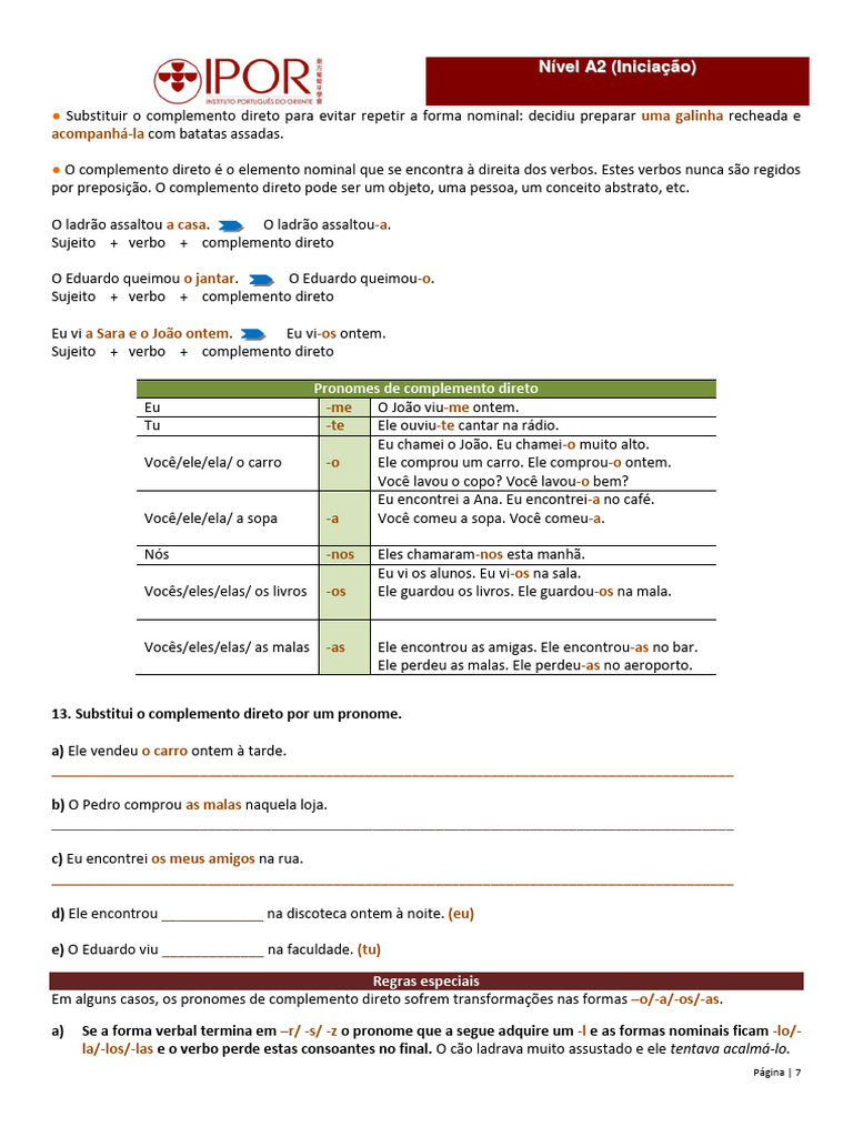 Complementos | PDF | Pronome | Assunto (gramática)