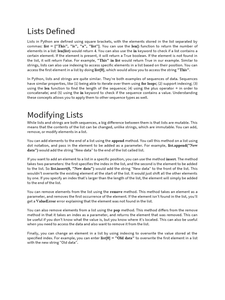 Lists Defined | PDF | String (Computer Science) | Computer Science