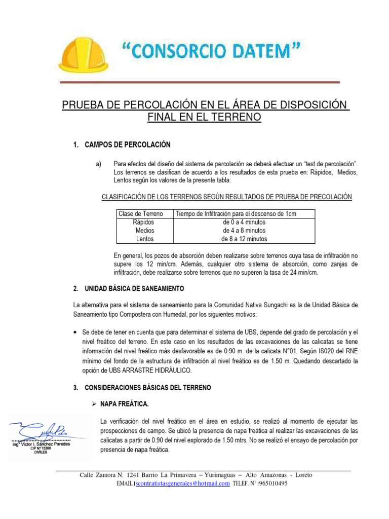 Prueba de Percolacion | PDF | Agua y el medio ambiente | Ingeniería ...