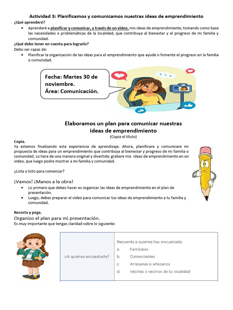 Comunicación, Elaboramos Un Plan para Comunicar Nuestras Ideas.. | PDF ...