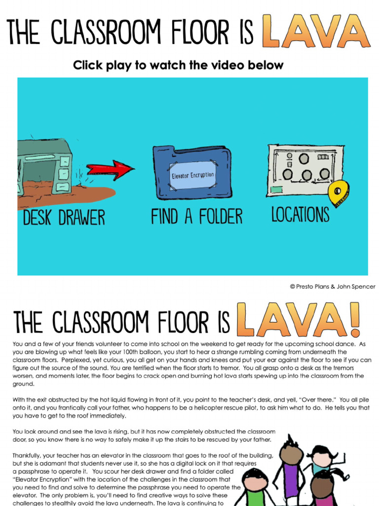 The Classroom Floor Is Lava - Escape Room Activity | PDF