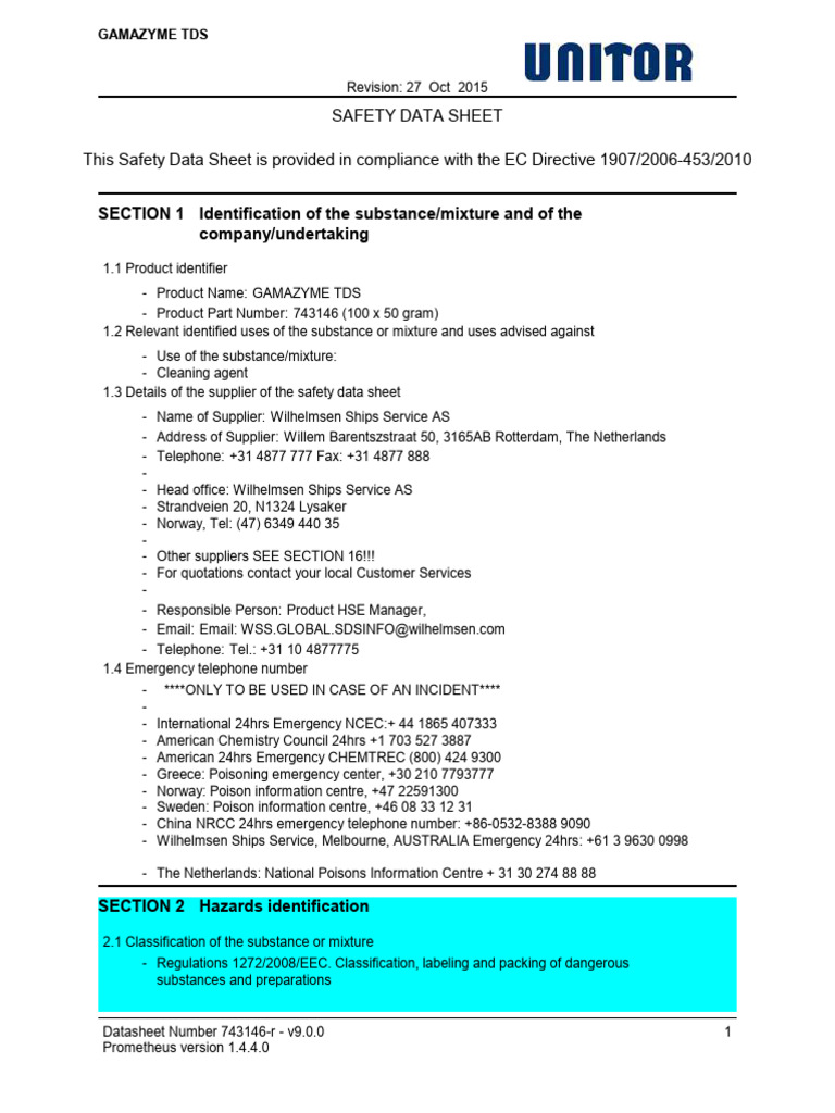 Gamazyme TDS MSDS | PDF | Dangerous Goods | Working Conditions