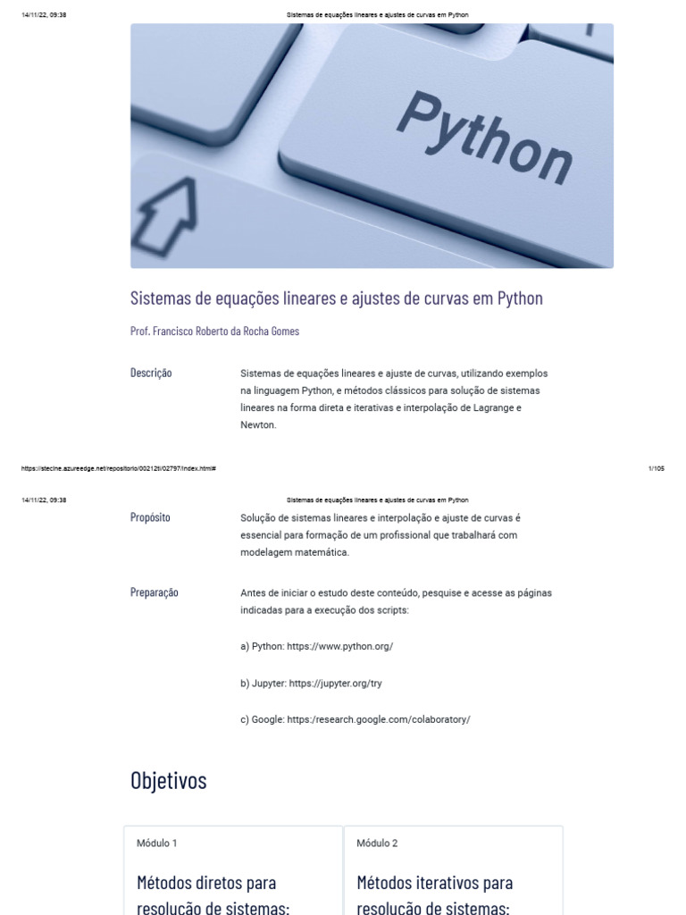 Tema2 - Sistemas de Equações Lineares e Ajustes de Curvas Em Python | PDF