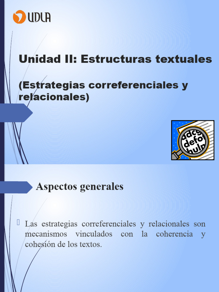 PPT6 Unidad II Estructuras Textuales Est. Correferenciales | PDF | Oración (Lingüística) | Adverbio