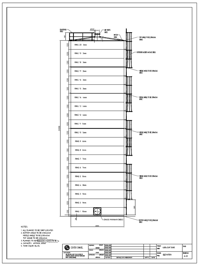 CEC Drawing of 6.88x24m GFS Tank With GFS Roof - 230131 | PDF